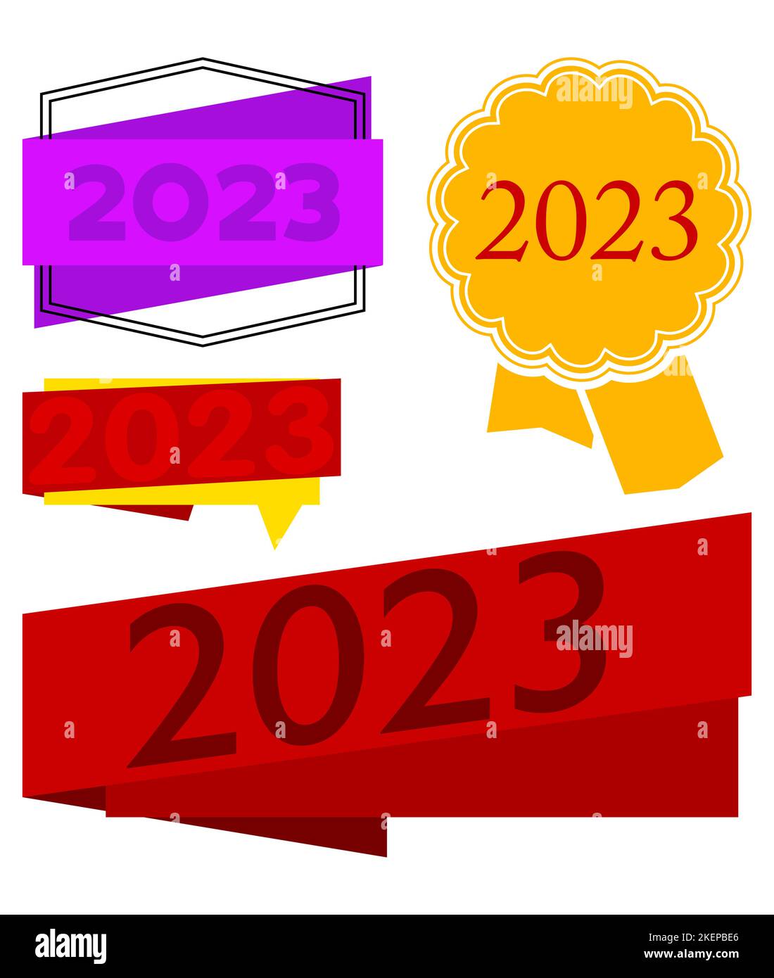 Set of ribbon with the number 2023. Banner template. Label sticker ...