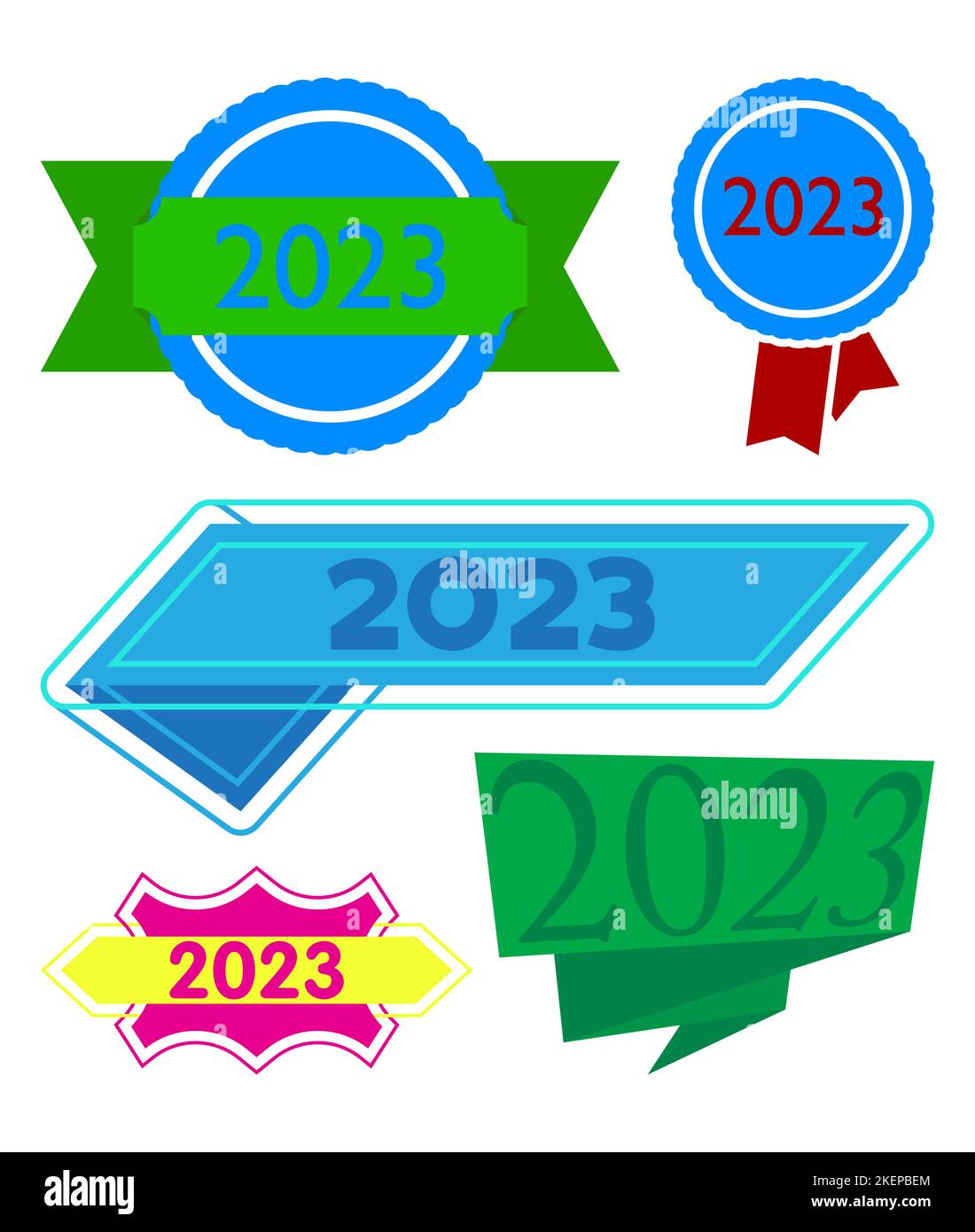 Set of ribbon with the number 2023. Banner template. Label sticker ...