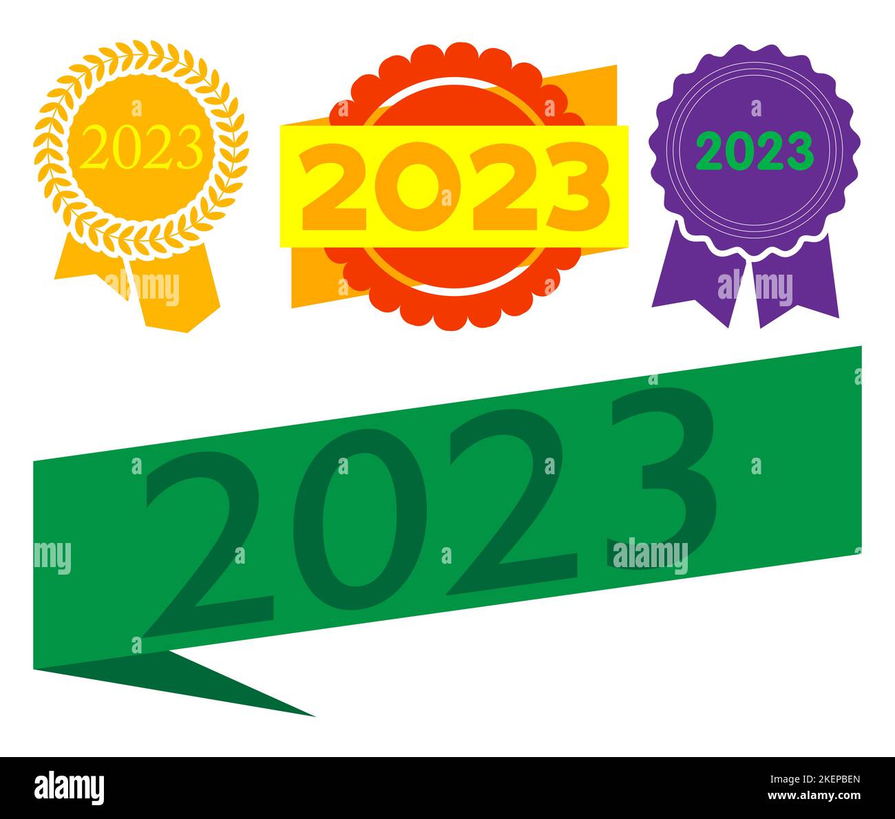 Set of ribbon with the number 2023. Banner template. Label sticker ...