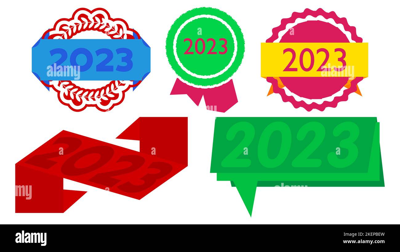 Set of ribbon with the number 2023. Banner template. Label sticker ...