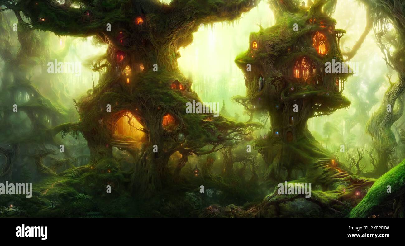 fairy tree house in a fantasy forest, beautiful fairy-tale home Stock ...