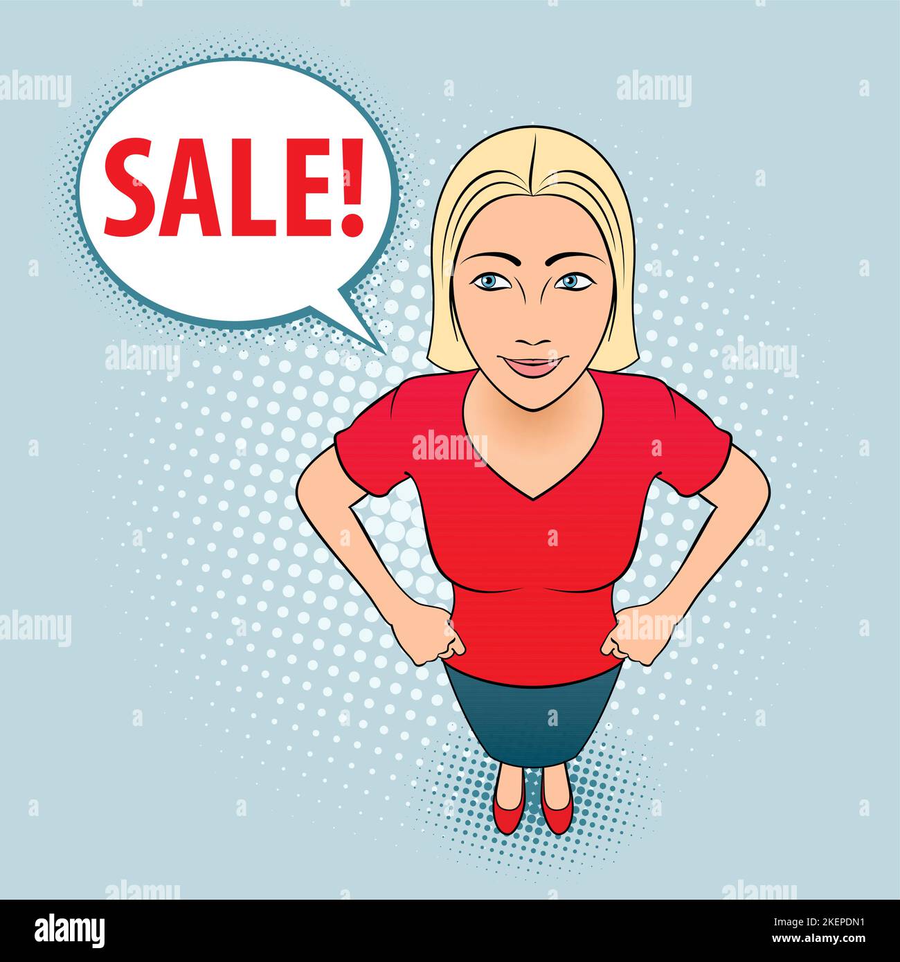 Cartoon Illustration of a Young Woman in Red Blouse is Smiling with ...