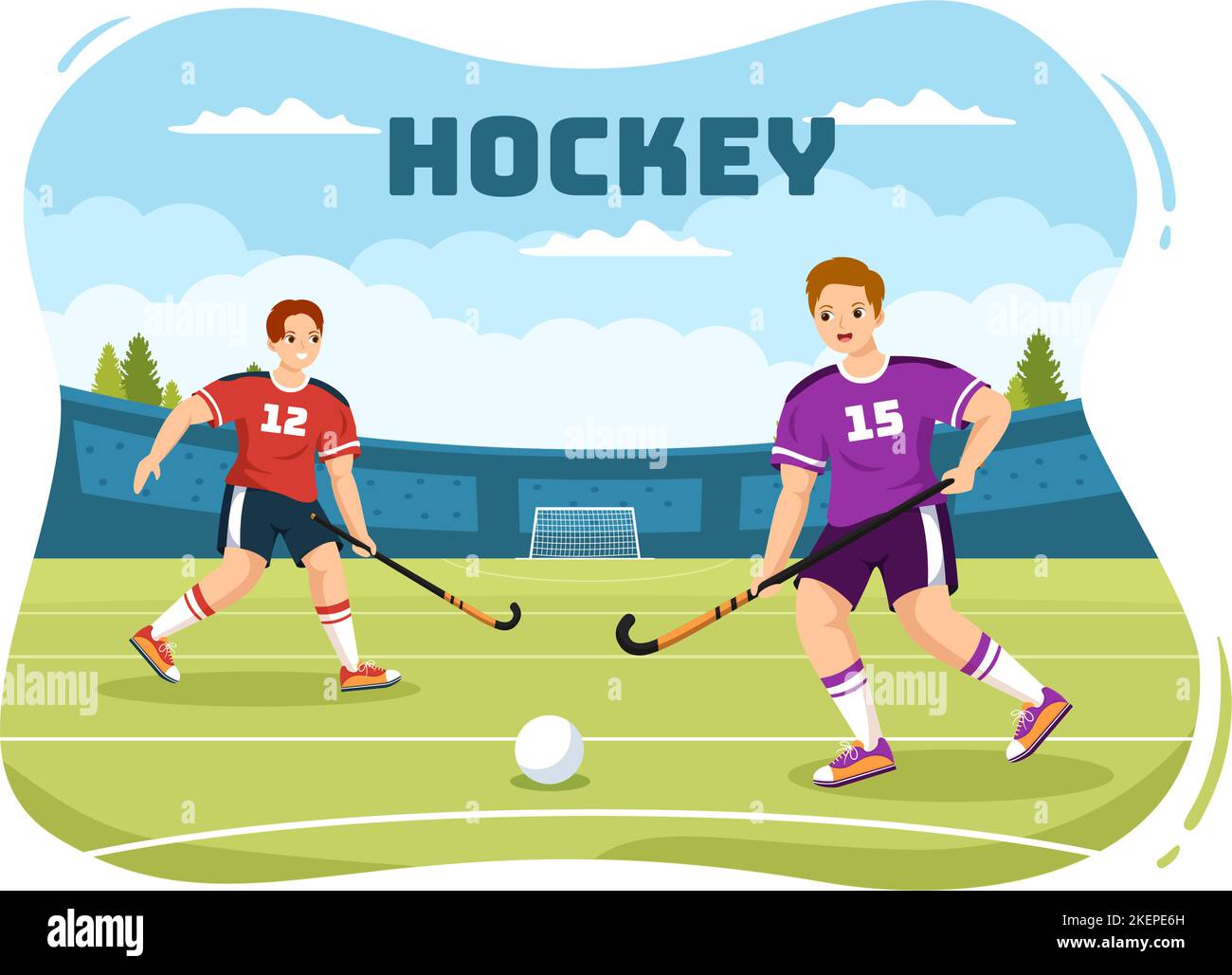 Hockey Player Sport with Helmet, Stick, Puck and Skates on Green Field ...