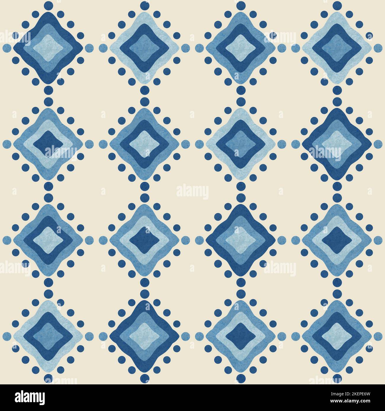 Geometric Monochrome Ethnic Seamless Pattern Textured Blue Rhombus And Dots Background Design