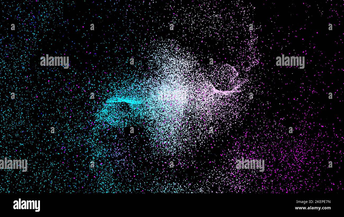 3D rendering of cluster of particles resembling splatter of paint which ...