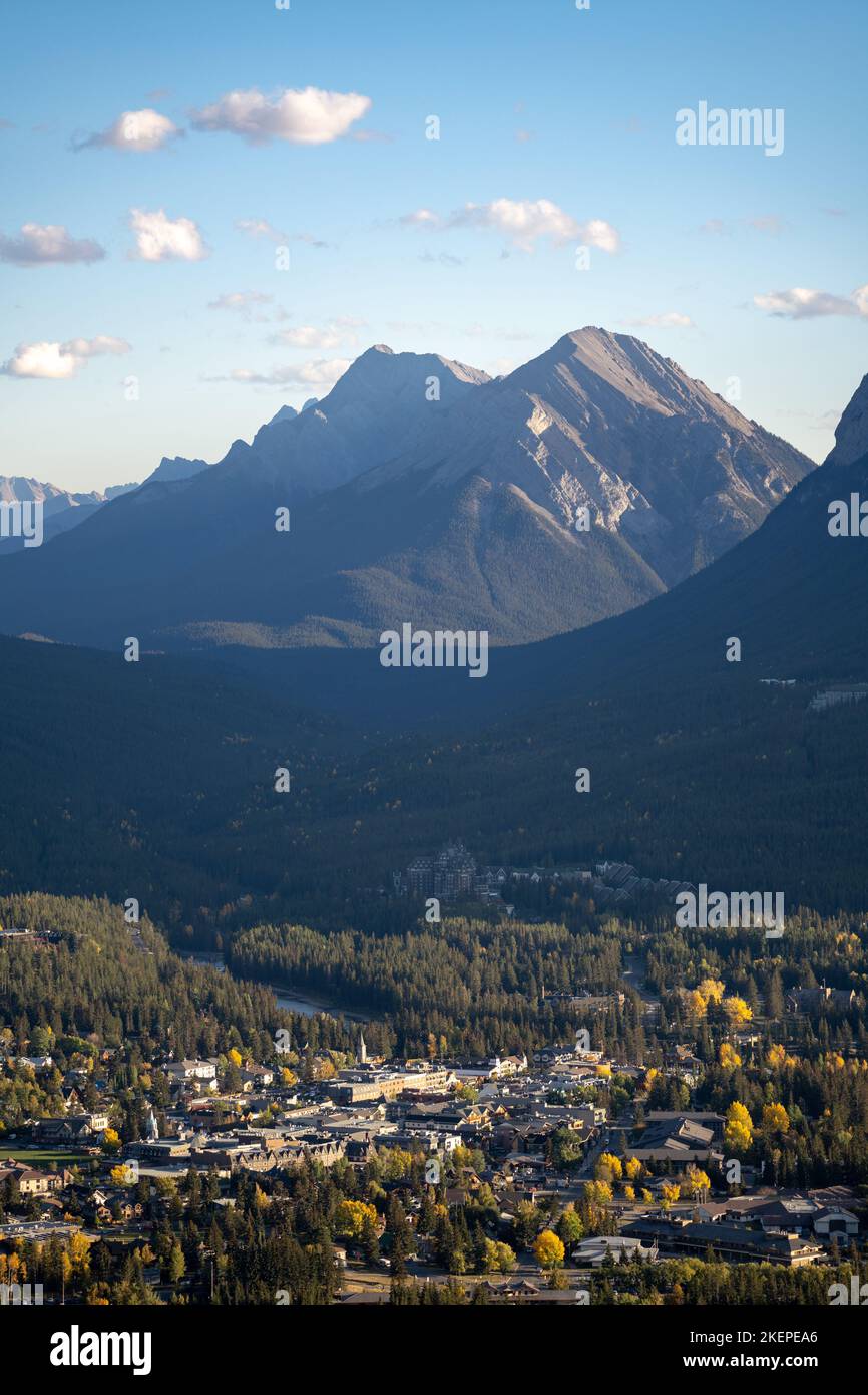 overlooking the banff valley with a mountain in the background Stock ...