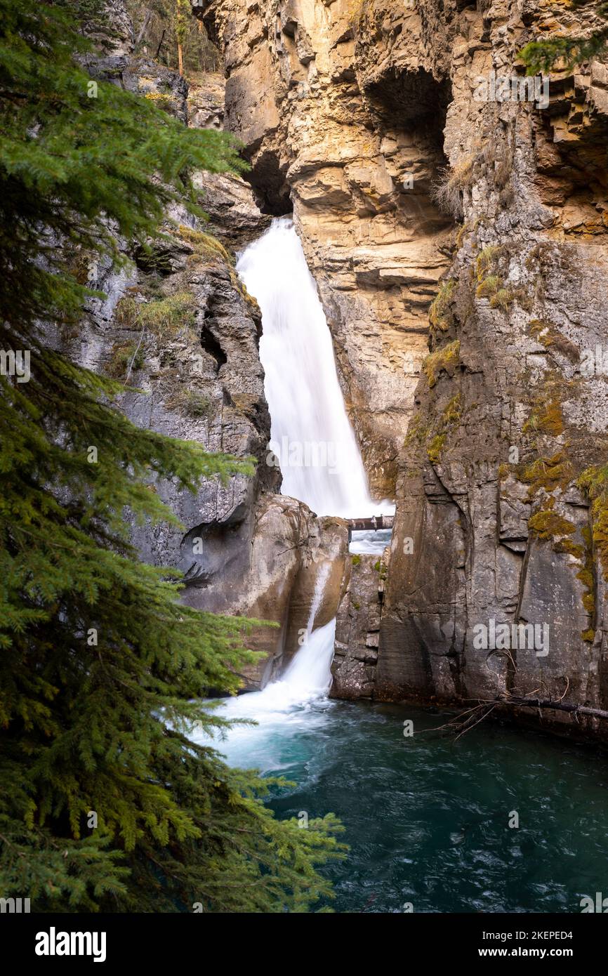 johnston canyon lower falls from the lower bridge Stock Photo - Alamy