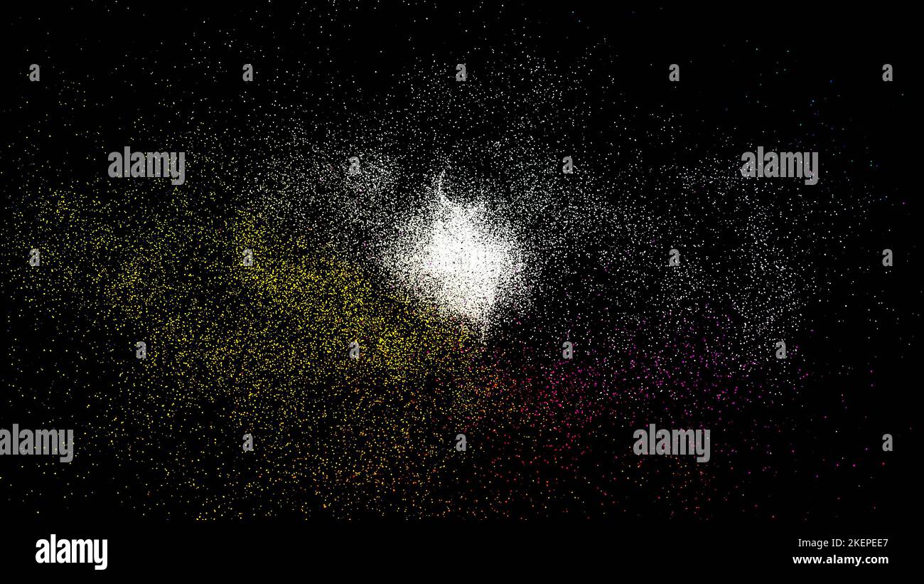 3D rendering of cluster of particles resembling splatter of paint which ...