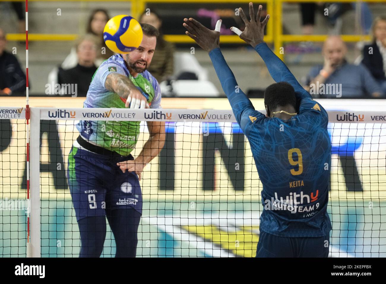 Pala AGSM-AIM, Verona, Italy, November 13, 2022, Spike of George Grozer ...