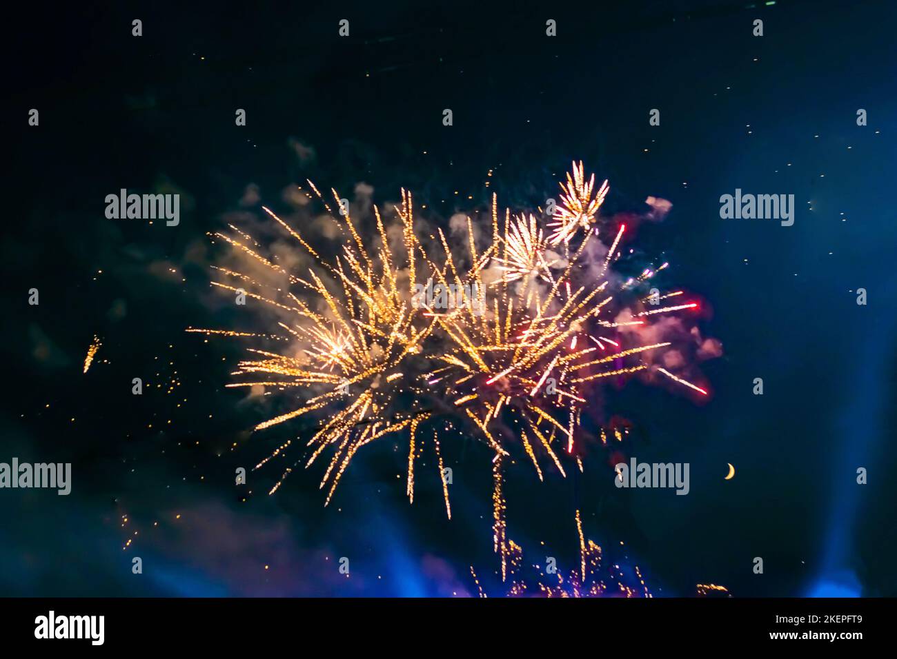 Bright, pink fireworks against the background of the night sky Stock ...