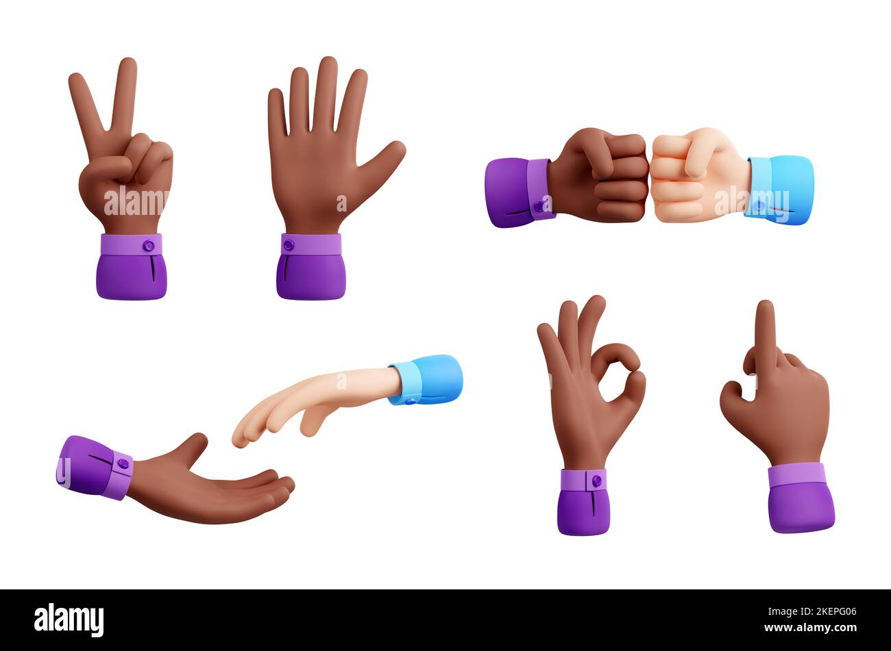 3D illustration of multiethnic hand gestures isolated on white ...