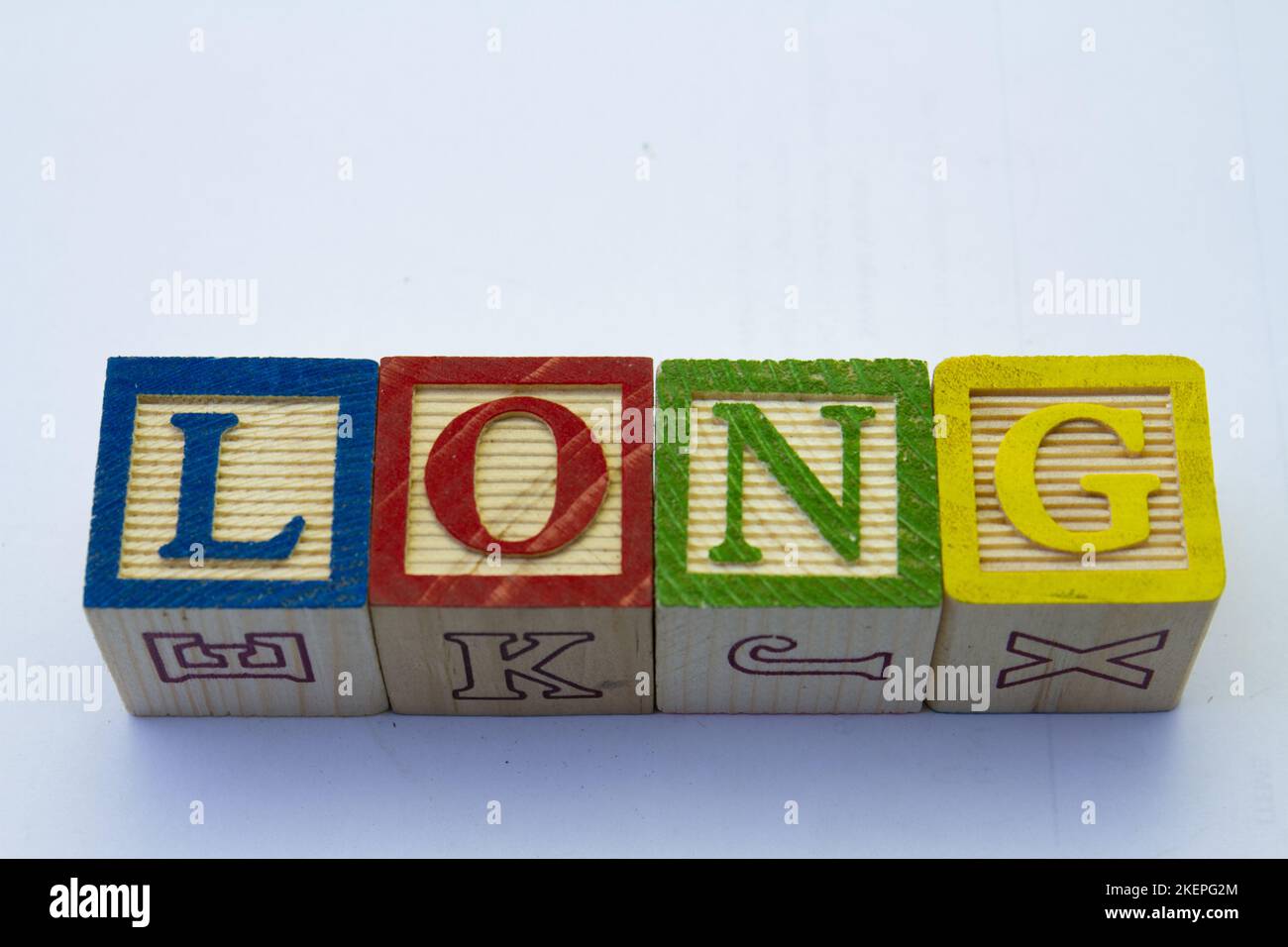 The word long visually displayed on a clear background with copy space ...
