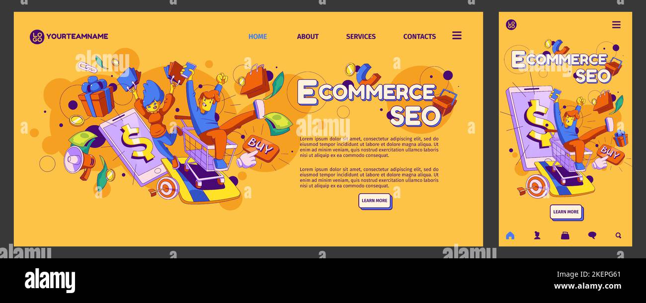 E-commerce, seo landing page, app ui ux onboard screen. Concept with contemporary characters ...