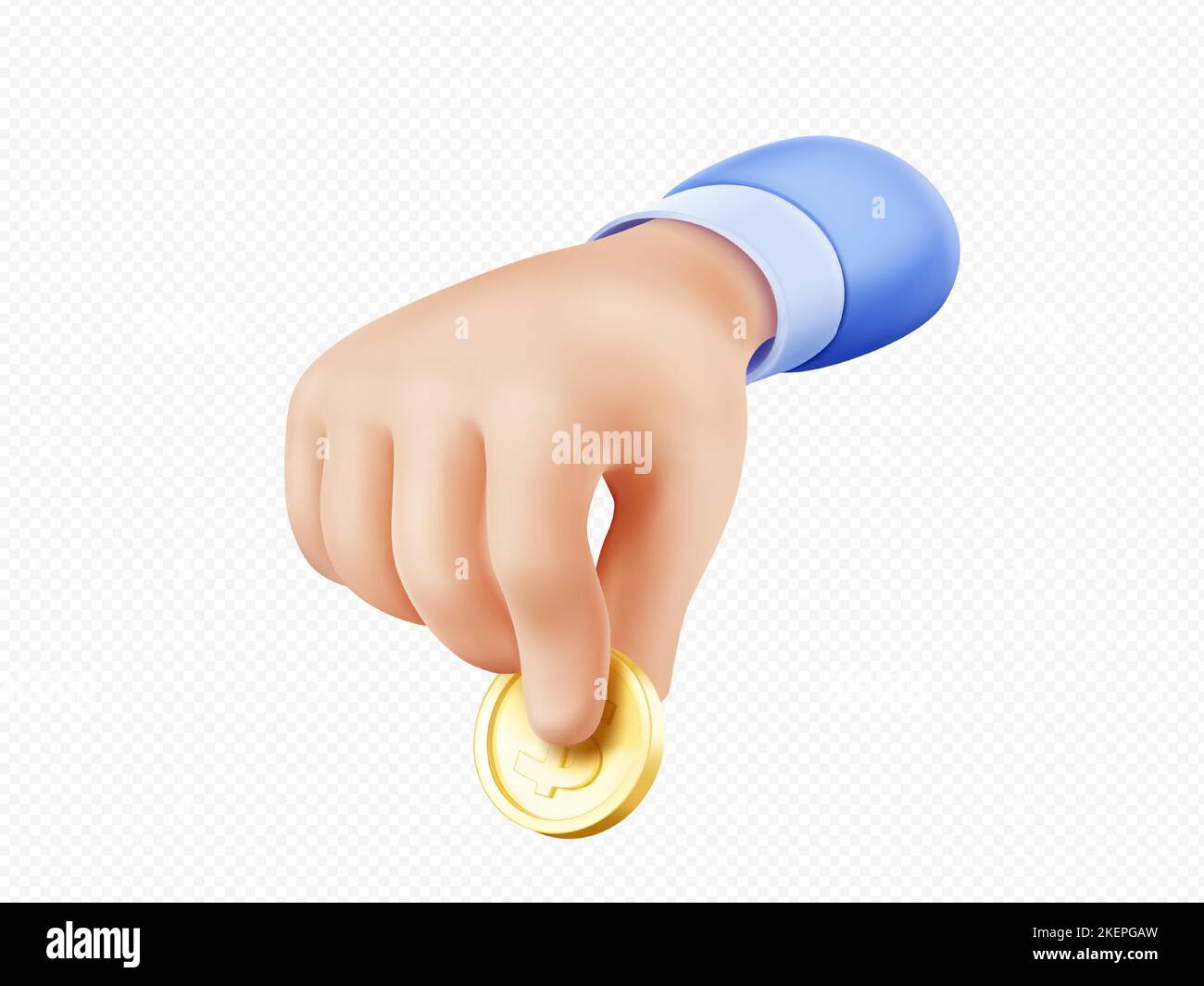 3d render hand giving coin, digital business concept of money payment ...