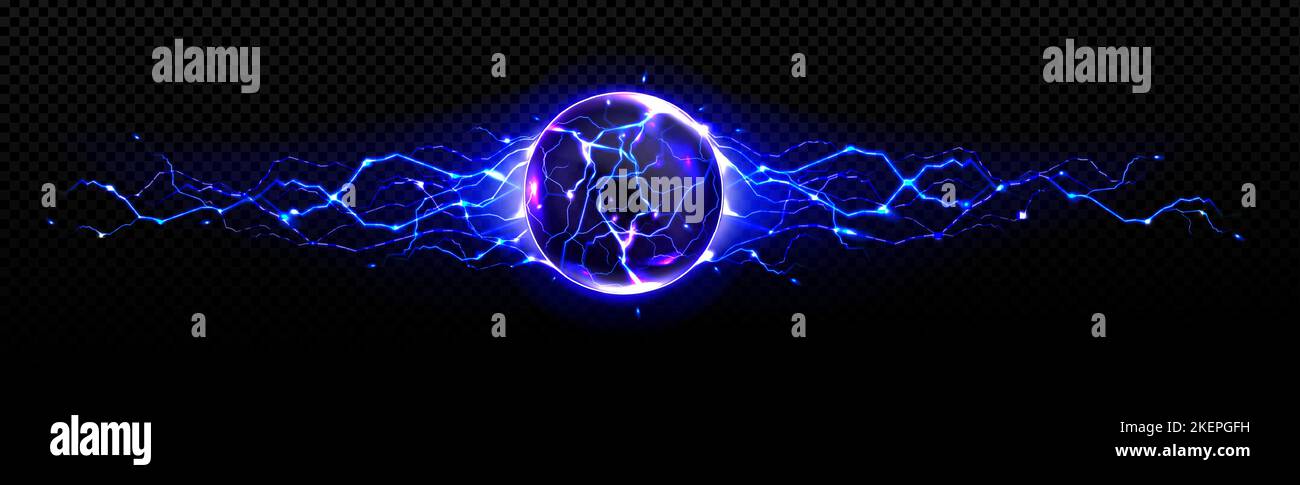 Electric ball with blue energy discharge strikes, round lightning or ...