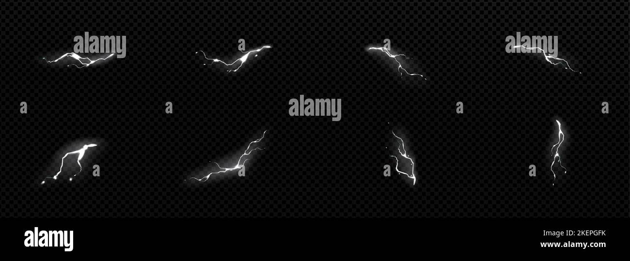 Set of white lightning effects isolated on transparent background ...