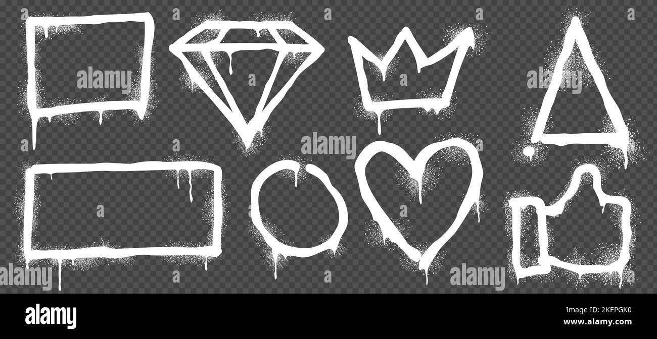 White paint spray graffiti with drips and splatter. Street art with ...