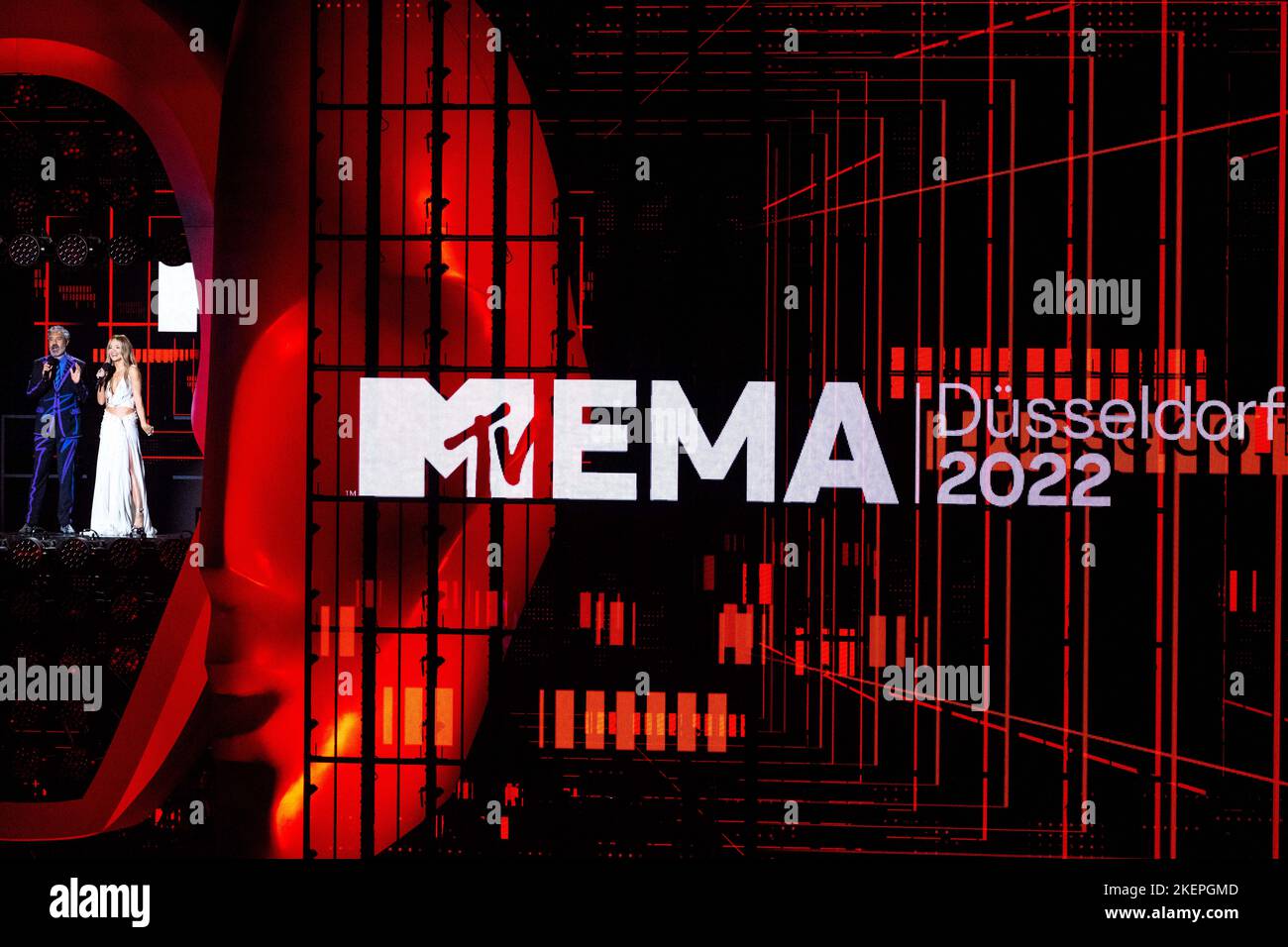 Rita Ora and Taika Waititi attending the 2022 MTV EMAs show at the PSD Bank Dome in Dusseldorf ...