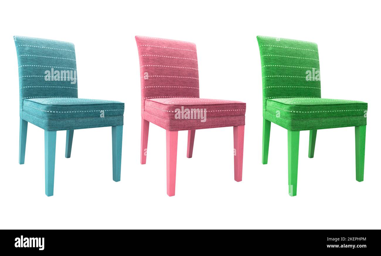 Front view of three chair isolated on white background. Modern ...