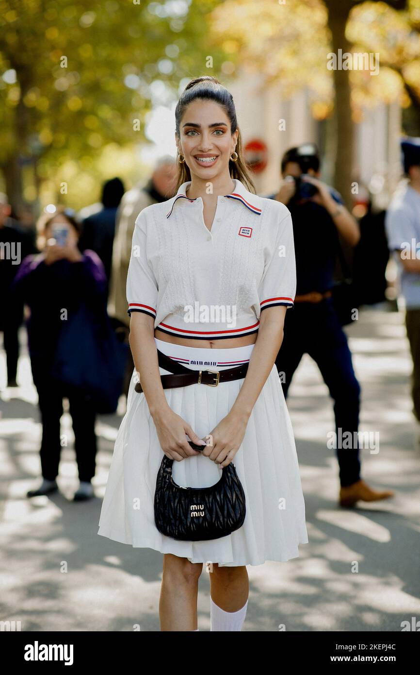Street style, Jessica Kahawaty arriving at Miu Miu Spring Summer 2023 ...