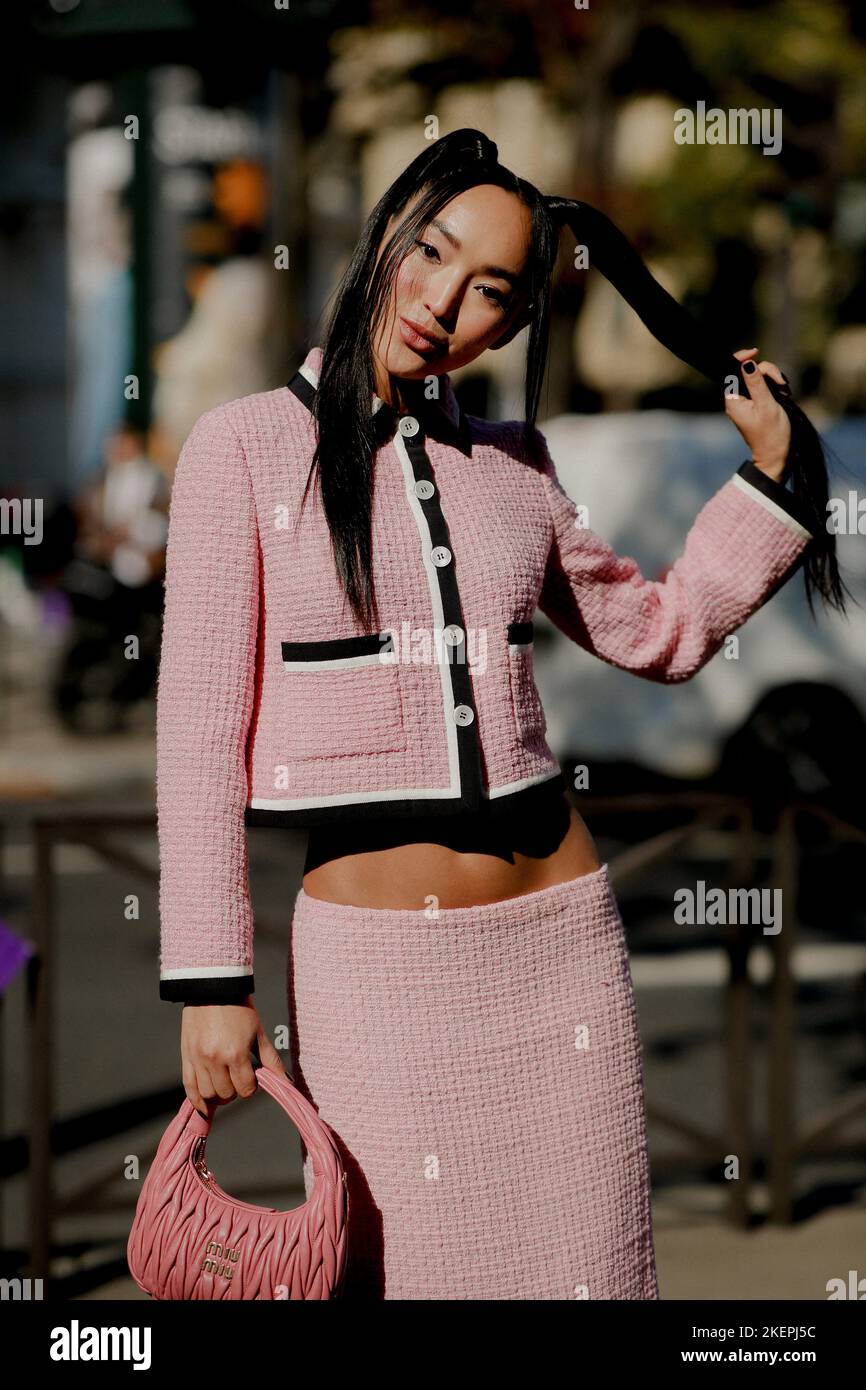 Street style, Korlan Madi arriving at Miu Miu Spring Summer 2023 show ...