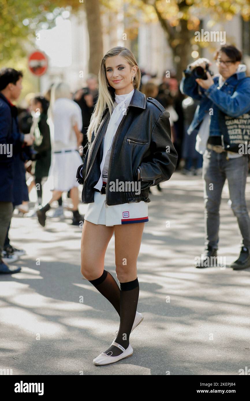 Street style, Xenia Adonts arriving at Miu Miu Spring Summer 2023 show ...