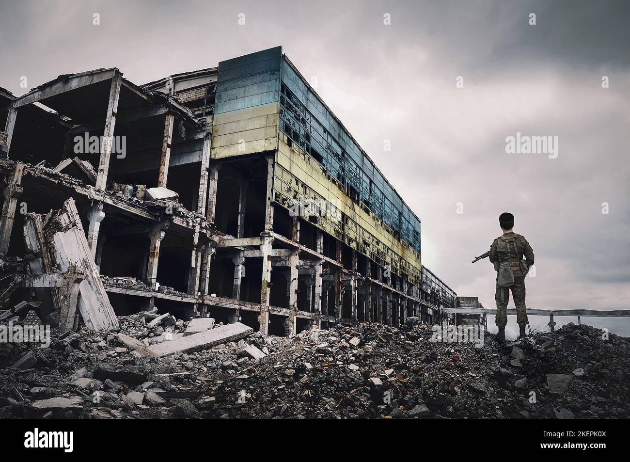 The concept of the aftermath of war. Illustration of the destruction ...