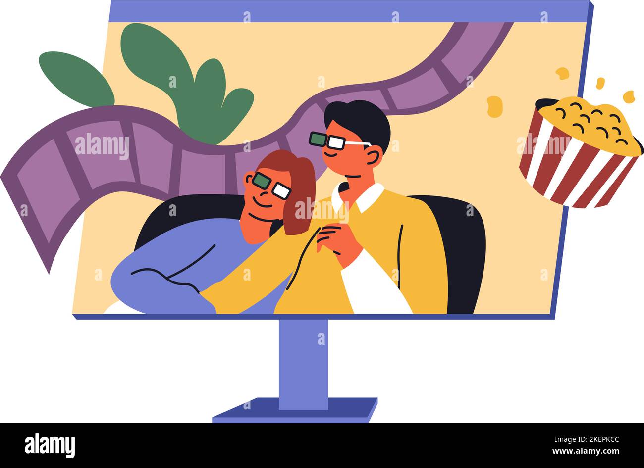 Watching movies in cinema or home online vector Stock Vector Image ...