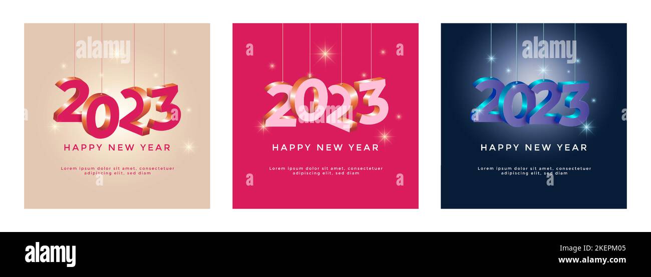 2023 New year celebration square template background with 3d hanging ...