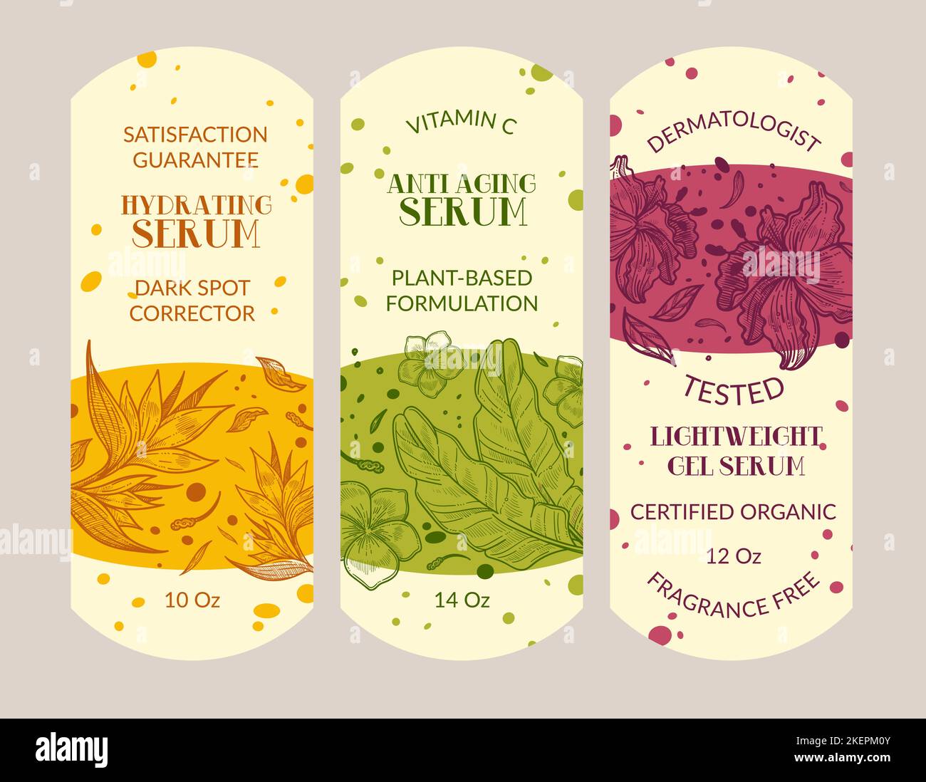 Hydrating and antiaging serum labels for product Stock Vector Image ...
