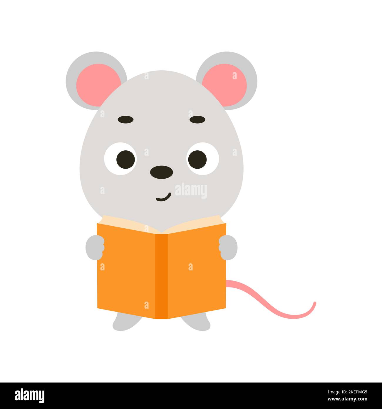 Cute little mouse reading book on white background. Cartoon animal ...