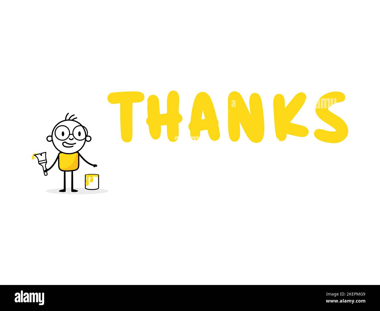 Man drawing yellow word thanks. Business, marketing and advertising ...