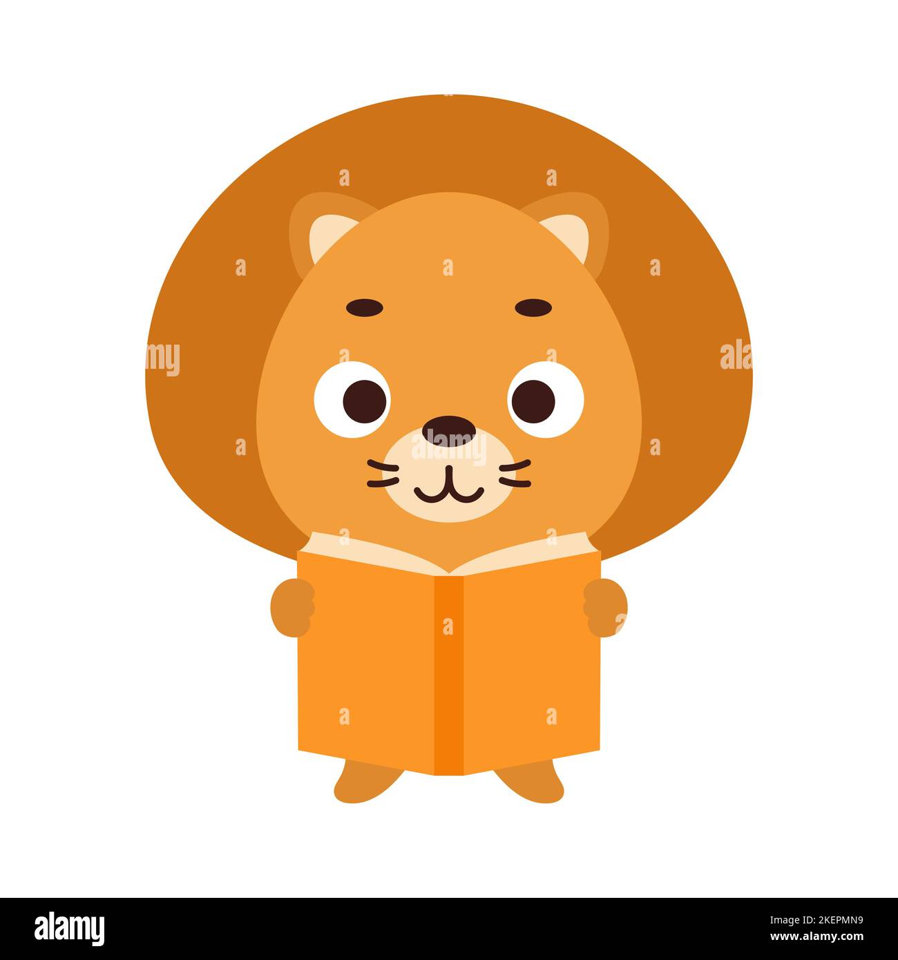 Cute little lion reading book on white background. Cartoon animal ...