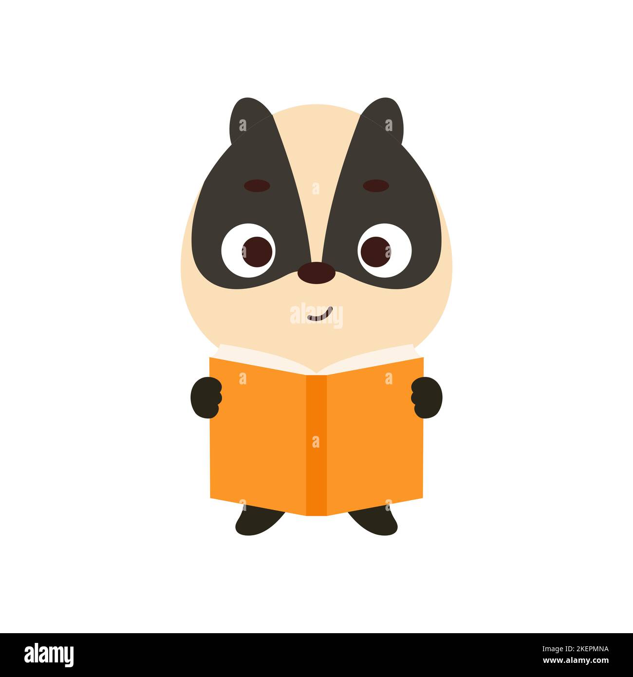 Cute little badger reading book on white background. Cartoon animal ...