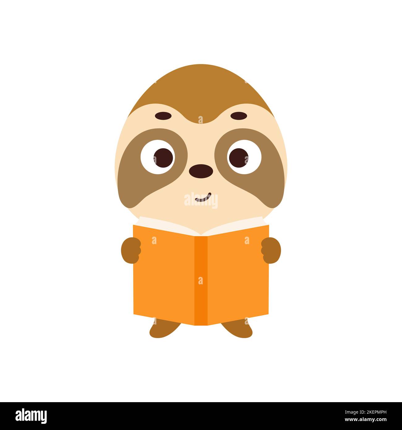 Cute little sloth reading book on white background. Cartoon animal ...