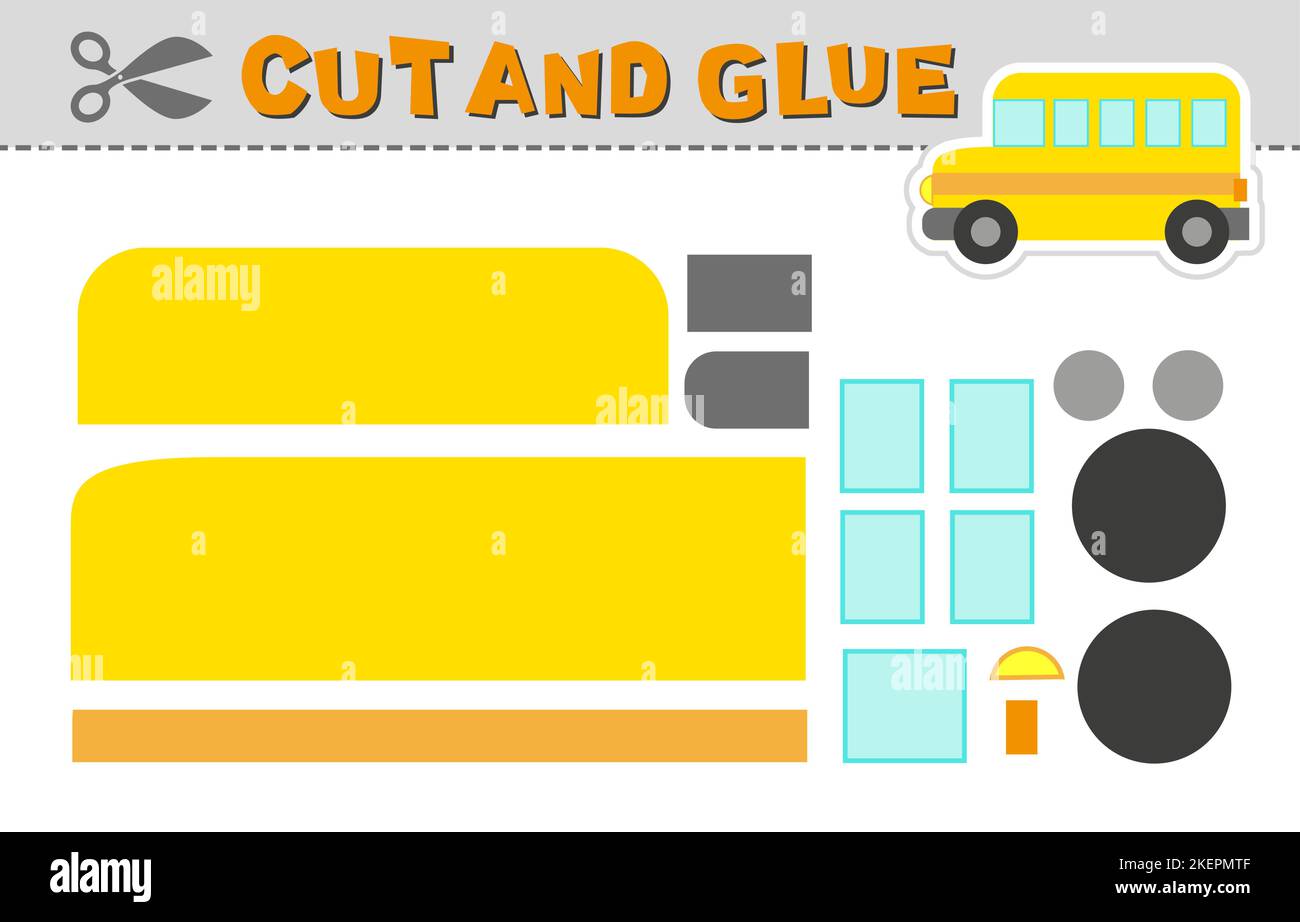 Cut and glue school bus. Vector illustration of school bus. Paper game ...