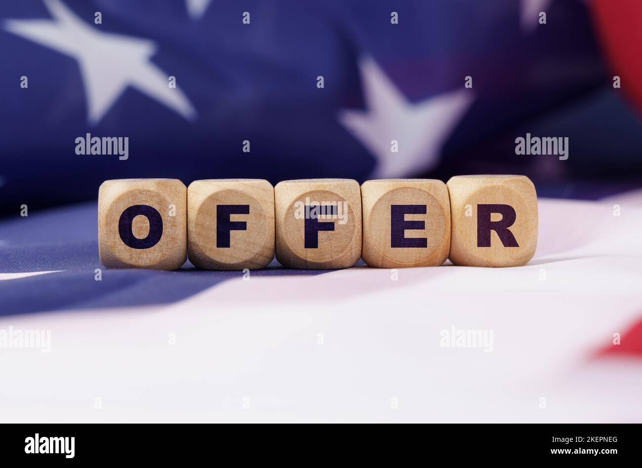 American economy and business concept. The US flag has cubes with the ...