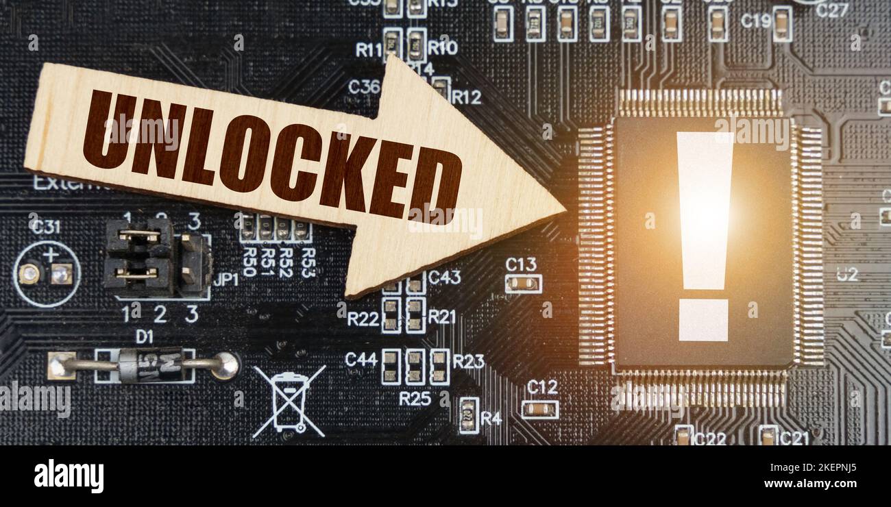 Internet and security concept. On the computer board, a microcircuit ...