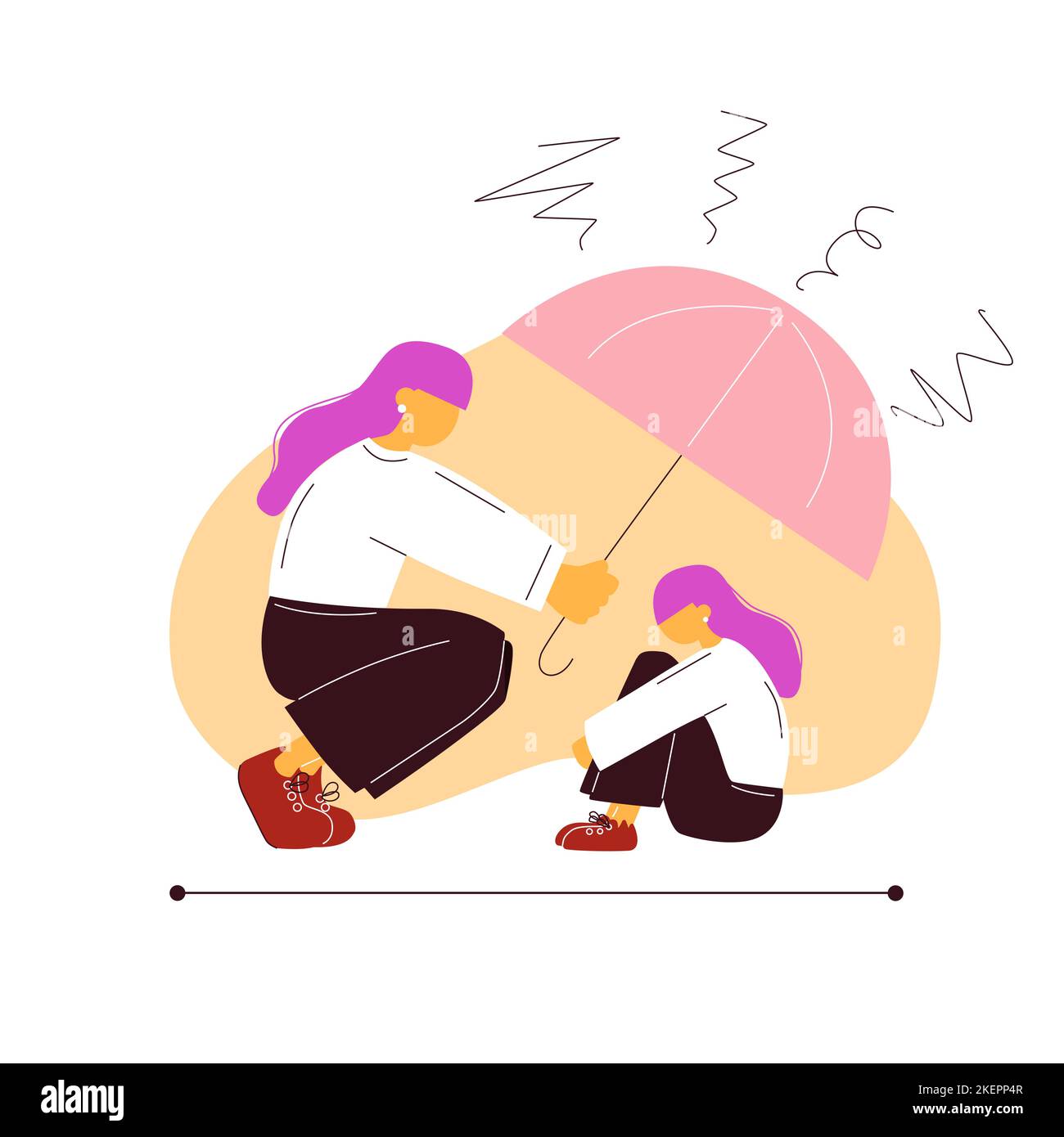 Woman hides under umbrella her sad inner child. Concept of mental ...