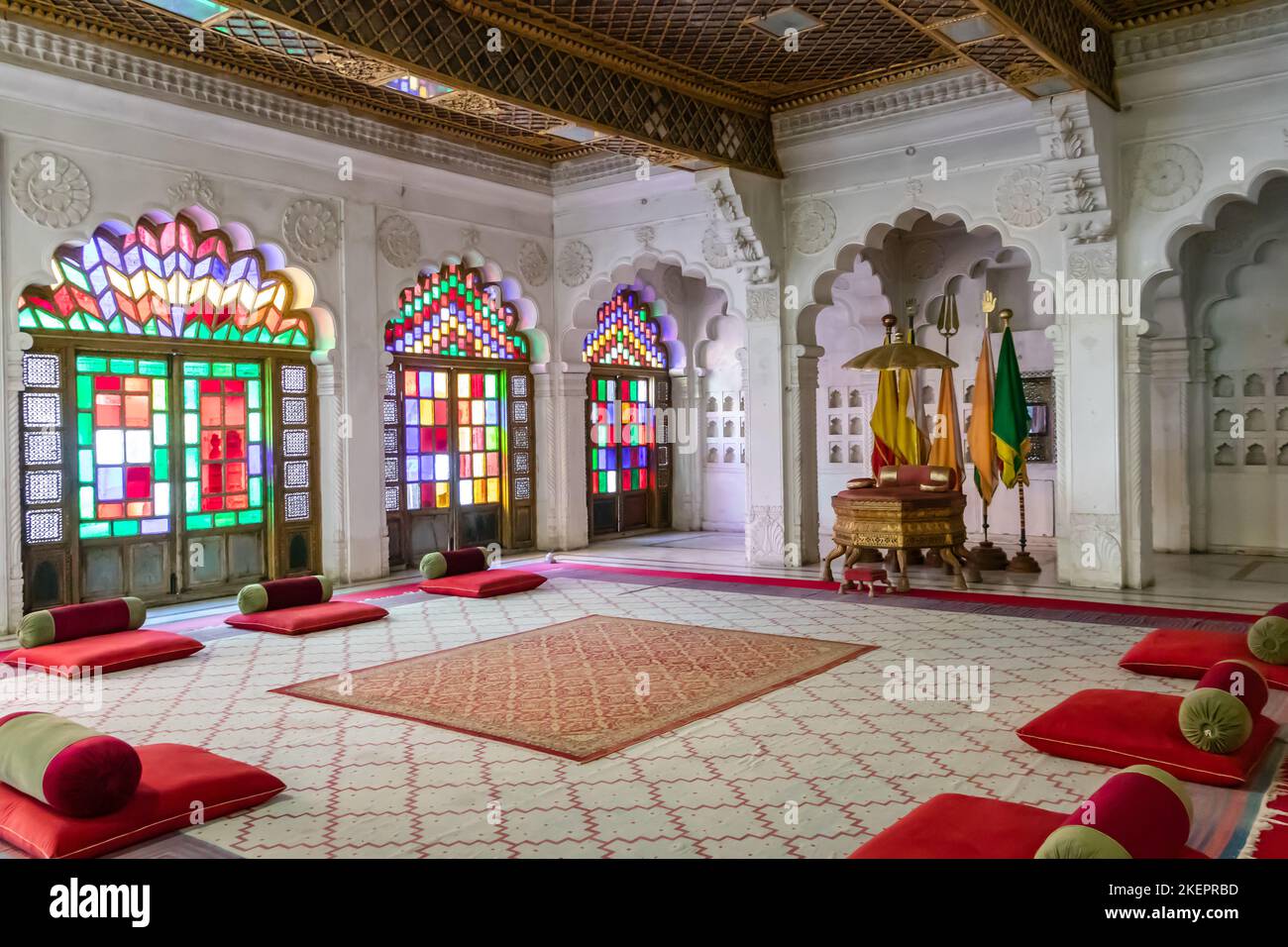 king court artistic inside view with colorful glass window at day from ...