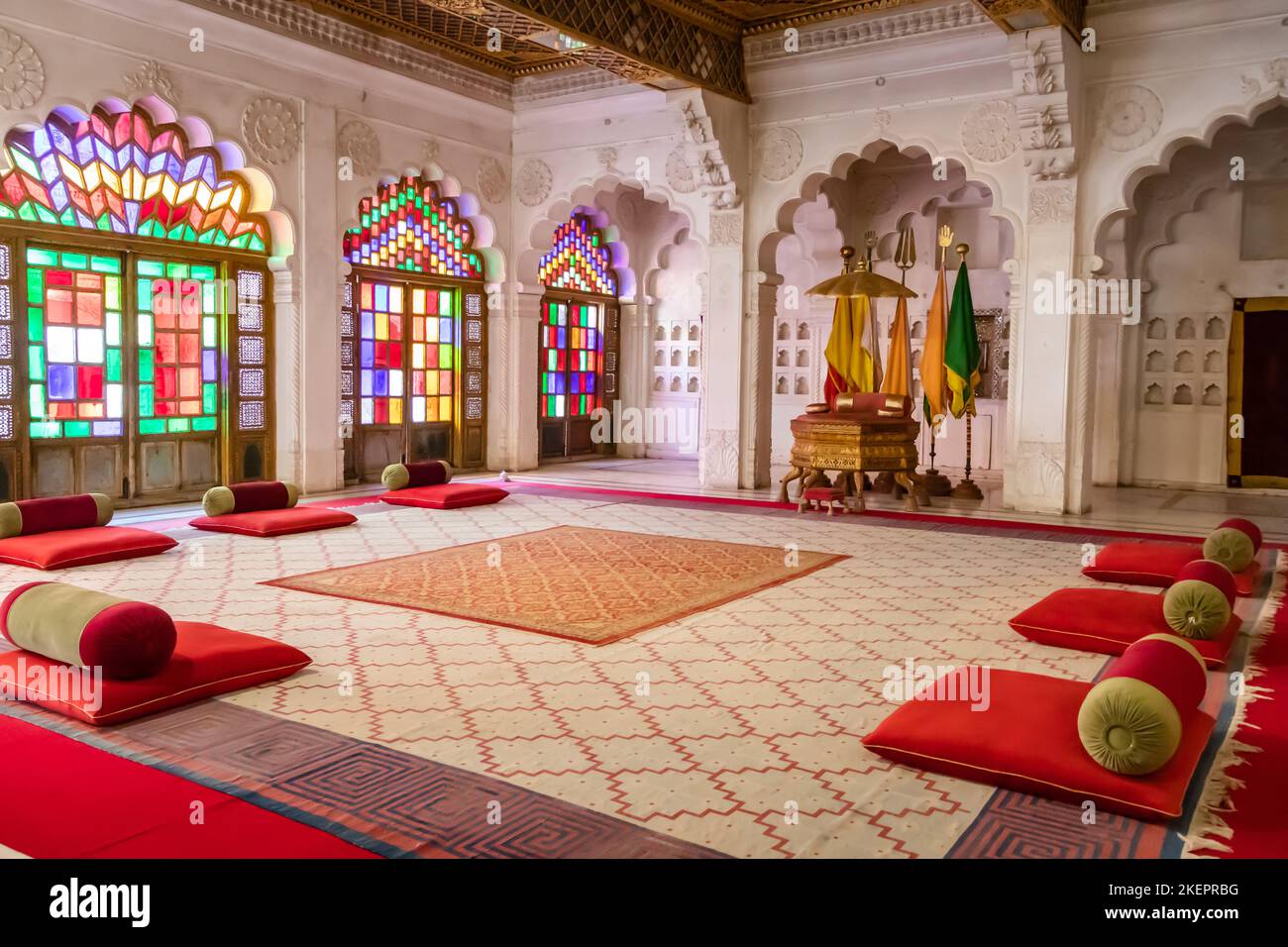 king court artistic inside view with colorful glass window at day from ...