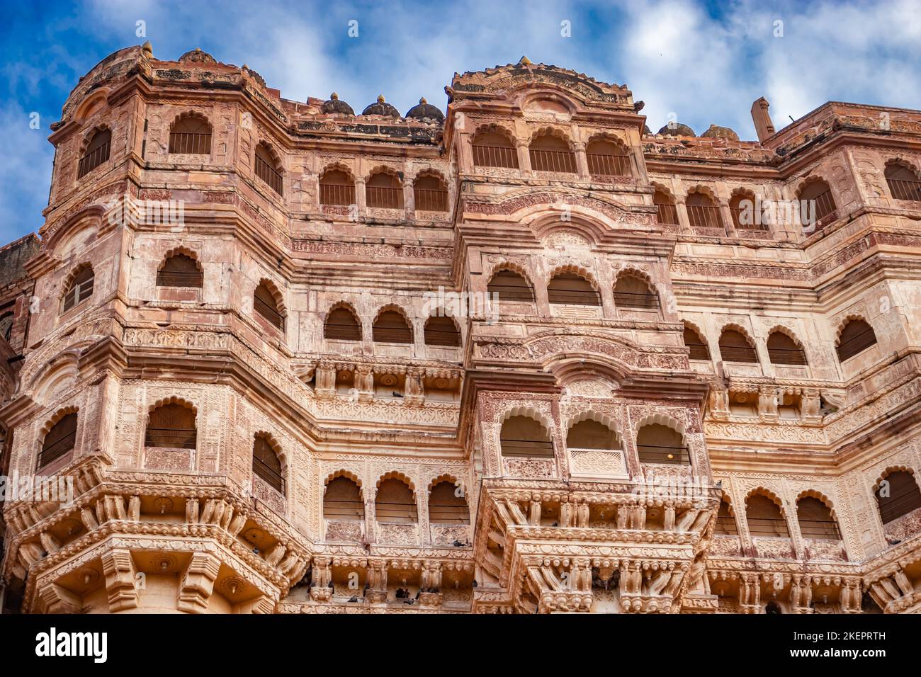 mehrangarh fort ancient king fort artistic design with bright blue sky ...