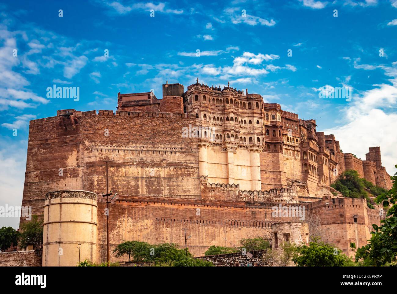 mehrangarh fort ancient king fort artistic design with bright blue sky ...