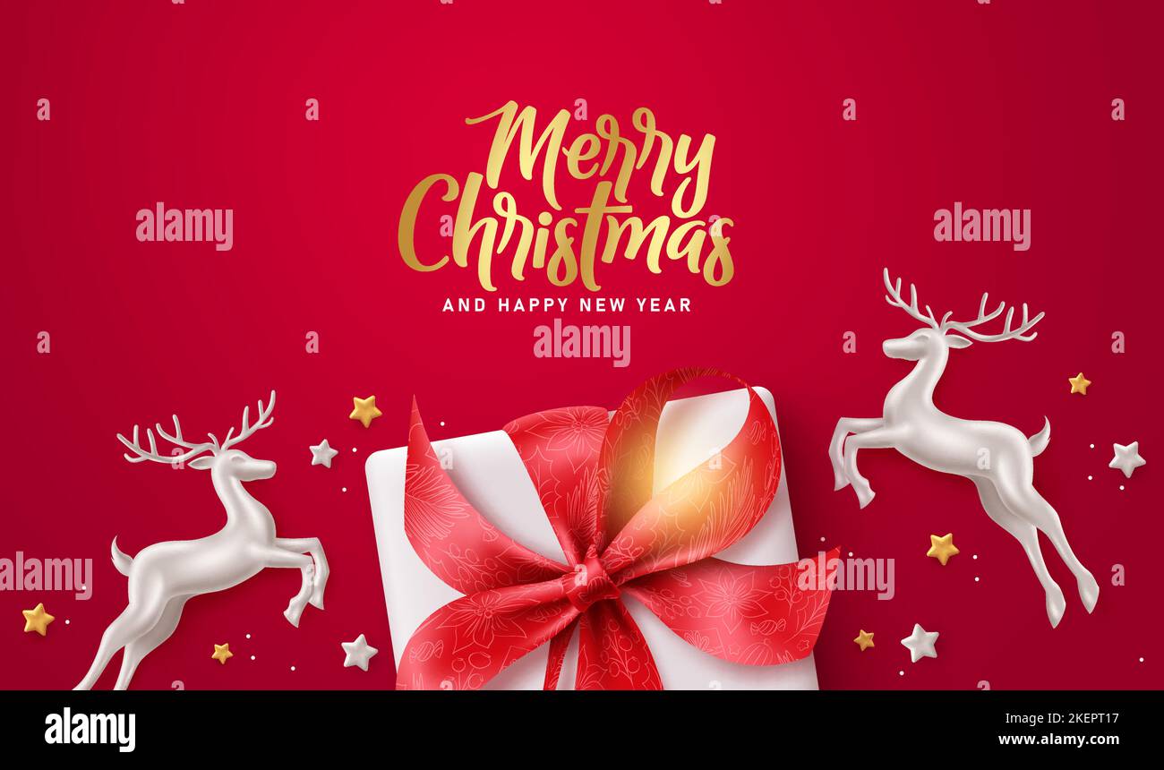 Merry christmas text vector background design. Christmas gift box and ...