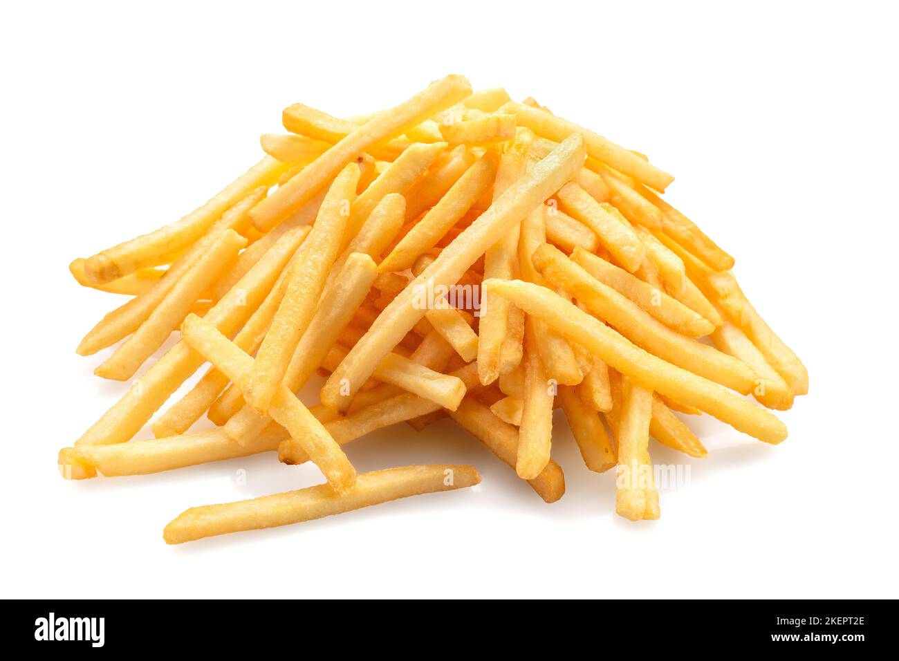 pile of french fries in close-up isolated on white background with ...