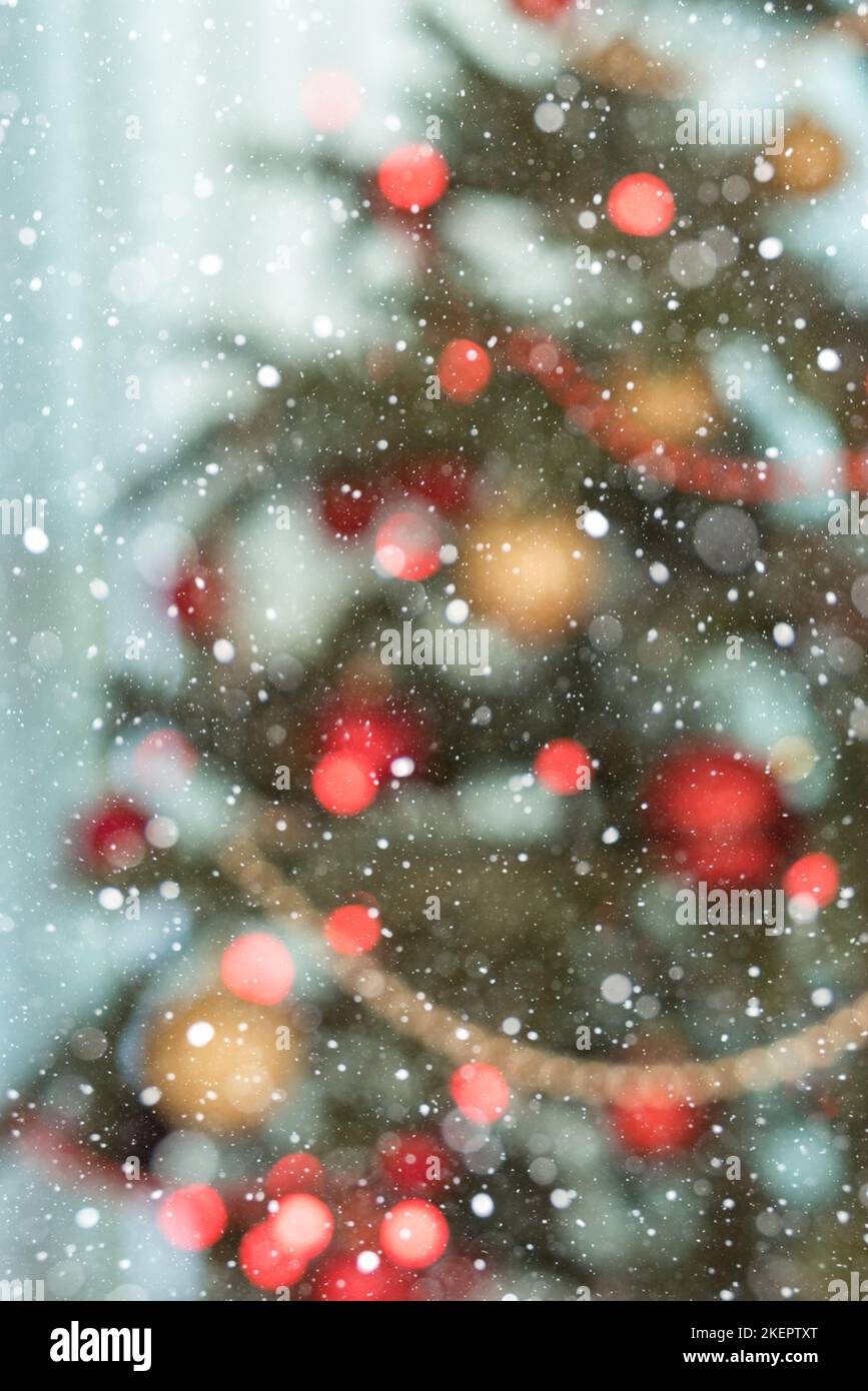 Part of a Christmas tree decorated with lights - soft focus Stock Photo ...