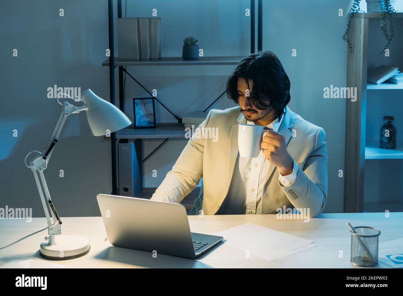 office work busy man virtual meeting elegant Stock Photo - Alamy