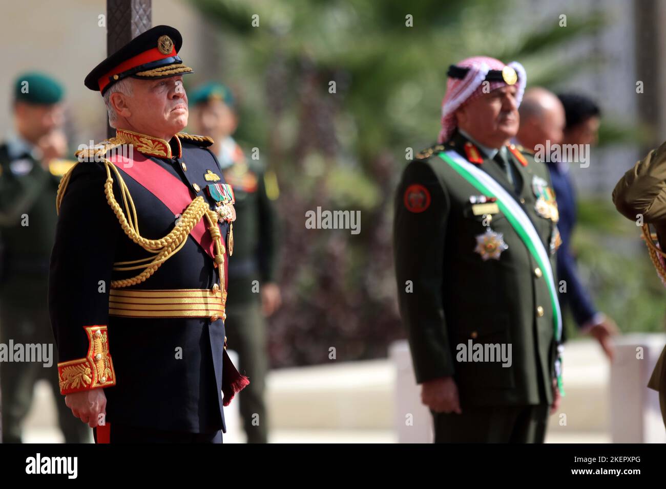 Amman, Jordan. 13th Nov, 2022. King Abdullah II of Jordan (L) reviews ...