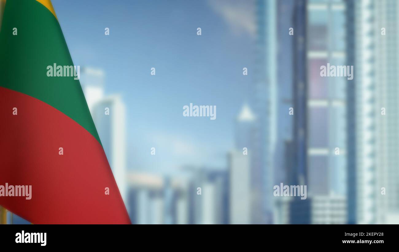 flag of Lithuania on modern city architecture bokeh backdrop for ...