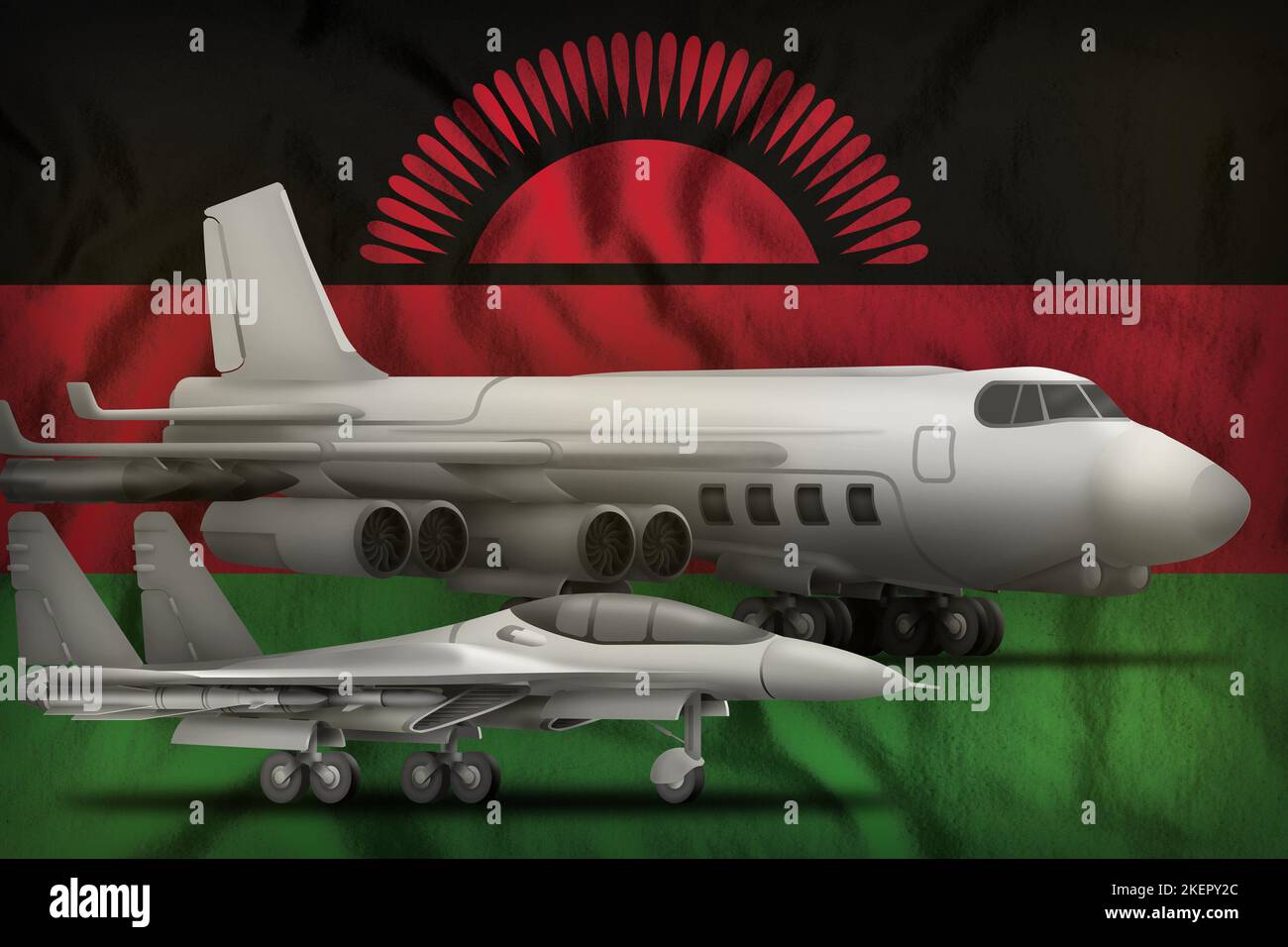air forces on the Malawi flag background. Malawi air forces concept. 3d ...